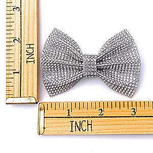 2 pcs Bedazzled Rhinestone Bows Without Clip, Bling Tailless Bow for Headband, Shoe, Phone Case, Belt, Wedding Decorations and Crafts DIY 3.2’’ Width