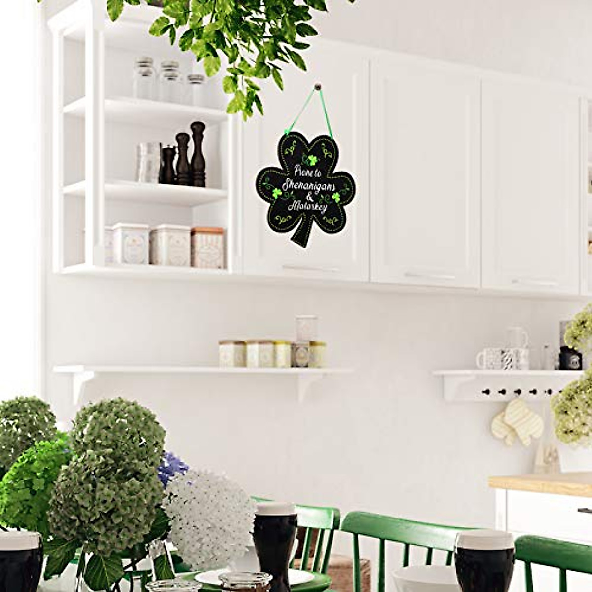 St. Patrick's Day Shamrock Sign 12 x 12 Inch Hanging Shamrock Welcome Sign Prone to Shenanigans and Malarkey Sign Irish Clover Door Sign Holiday Porch Sign Decor for St. Patrick's Day Party Favor