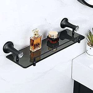 Alise 16-Inch Glass Shelf Bathroom Shelves Dresser Glass Storage Rack Wall Mount,Black Finish