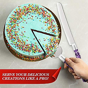 Homi styles Cake Knife and Server - Wedding Cake Knife Set - Serving Set for Receptions, Birthdays - Cake Cutting Set - Match the Color to Your Event Theme - Cake Knife and Cutter (Purple)