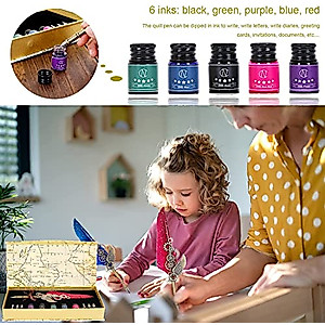 NC Feather Calligraphy Set, Quill Pen Ink Set Includes 5 Bottles of Ink and 6 Replaceable Stainless Steel Nibs, Calligraphy Pen for Writing, Writing Letters, Signing Invitations Etc (Red)