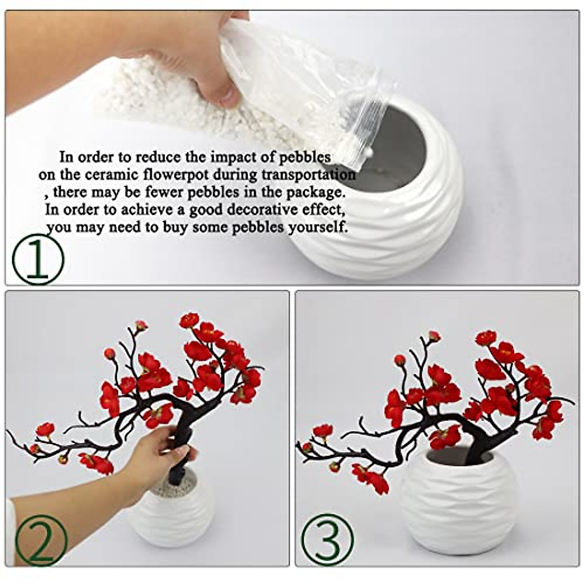 LIUCOGXI Artificial Plum Blossom Flower Red with Ceramic Potted for Home Living Room Party Wedding Garden Office Patio Decor