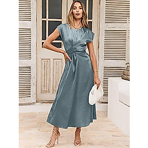ANRABESS Women's 2023 Formal Dress for Women Summer Maxi Elegant Satin Cocktail Dress Sleeveless Wrap A-Line Flowy Midi Wedding Guest Silk Semi Formal Dress 916huilan-S Grey Blue