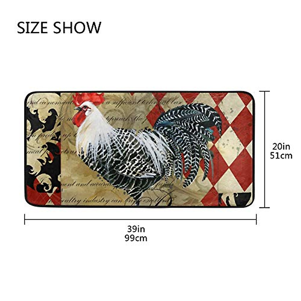 Krafig Rug Rooster Cock Non Slip Mat Area Rug Runners Floor Carpet for Kitchen Bedroom Living Room 39x20 Inch