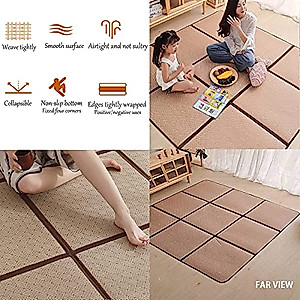 Nisorpa 71'' x 71'' Japanese Rug Tatami Rug Mat 0.47'' Thick Japanese Floor Mattress Rattan Non-Slip Breathable Memory Foam Area Rug Bedroom Sleeping Crawling Playmat Japanese Tatami Mat, Brown