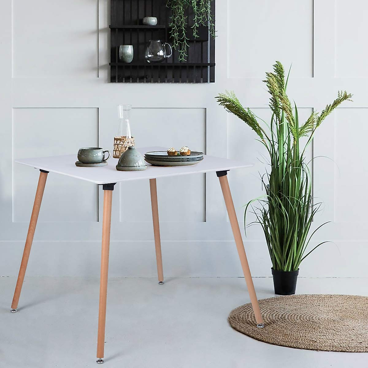 Modern Square Dining Table 31.5 inches with Solid Legs for Home Kitchen Breakfast Corner Small Spaces, White