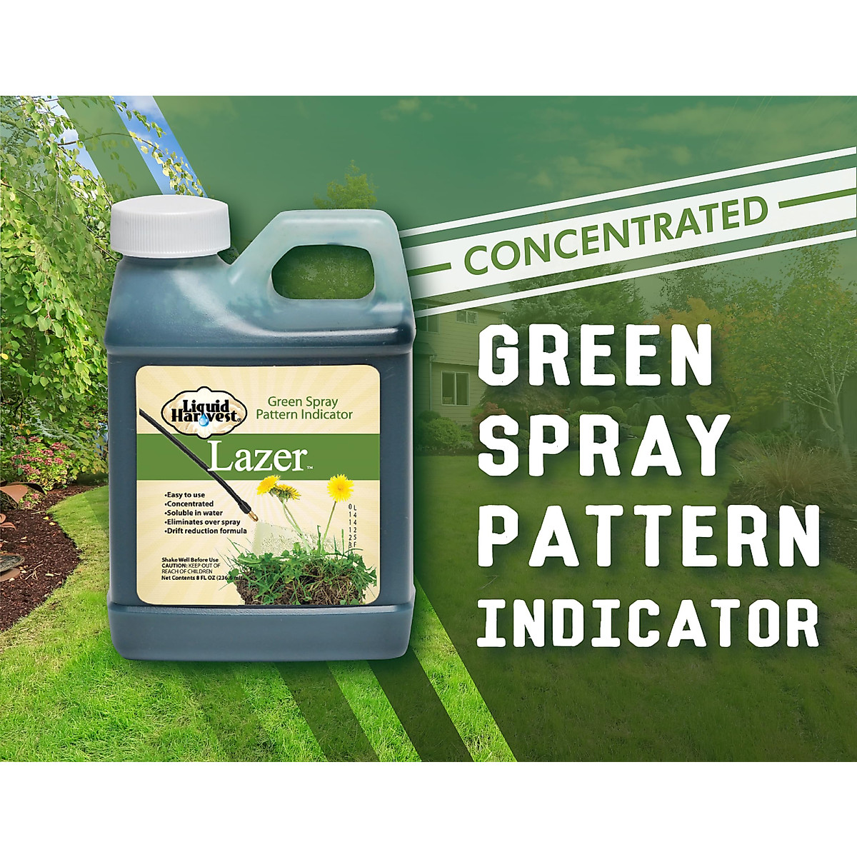 Liquid Harvest Lazer Green Concentrated Spray Pattern Indicator - 8 Ounces - Perfect Weed Spray Dye, Herbicide Dye, Fertilizer Marking Dye, Turf Marker and Herbicide Marker