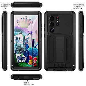 Samsung S23 Ultra case Metal Hard Armor Compatible with Galaxy S23 Ultra Phone case Cover case para with Screen Protector and Lens Protector Heavy Duty metalicas Military Grade lifeproof (Black)