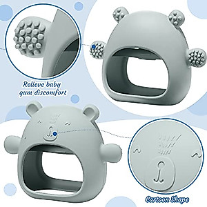 3 Pack Baby Teether Teething Toys for Babies 0-6 Months Baby Teething Toy Silicone Anti Dropping Infant Hand Teether Pacifiers Wrist Hand Chew Toys for Sucking Needs (Blue, Caramel, Green, Bear)