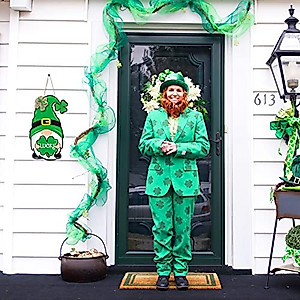 Huray Rayho St Patrick's Day Gnome Door Sign Wooden Welcome Door Hanger for Porch Farmhouse Garden Apartment Office Home Decor (9" x 17.5")