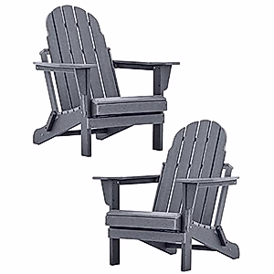 Restcozi Folding Adirondack Chairs, HDPE All-Weather Adirondack Chair, Fire Pit Chairs (2 Pack, Grey)