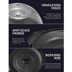 Popcorn Machine, 6-Quart Popcorn Popper maker, Nonstick Plate, Electric Stirring with Quick-Heat Technology, Cool Touch Handles (Red&Black)