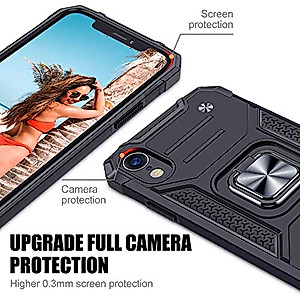 JAME Case for iPhone XR Phone Cases with Screen Protectors 2PCS, Military-Grade Drop Protection, Protective Phone Cases, Car Mount Ring Kickstand Shockproof Bumper Xr Case for iPhone XR 6.1 Inch Black