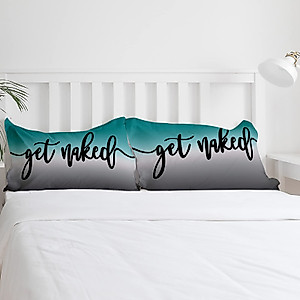 3 Piece Bedding Set Comforter Cover California King, Funny Get-Naked Words Ombre Turquoise Grey Gradient Color 3 pcs Duvet Cover Set with Zipper Closure for Childrens/Teens/Adults