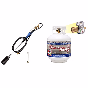 Flame King Propane Torch Kit Heavy Duty Weed Burner, 500,000 BTU with Flint Striker & Flame King YSN230b 20 Pound Steel Propane Tank Cylinder with OPD Valve and Built-in Gauge, 20 lb Vertical