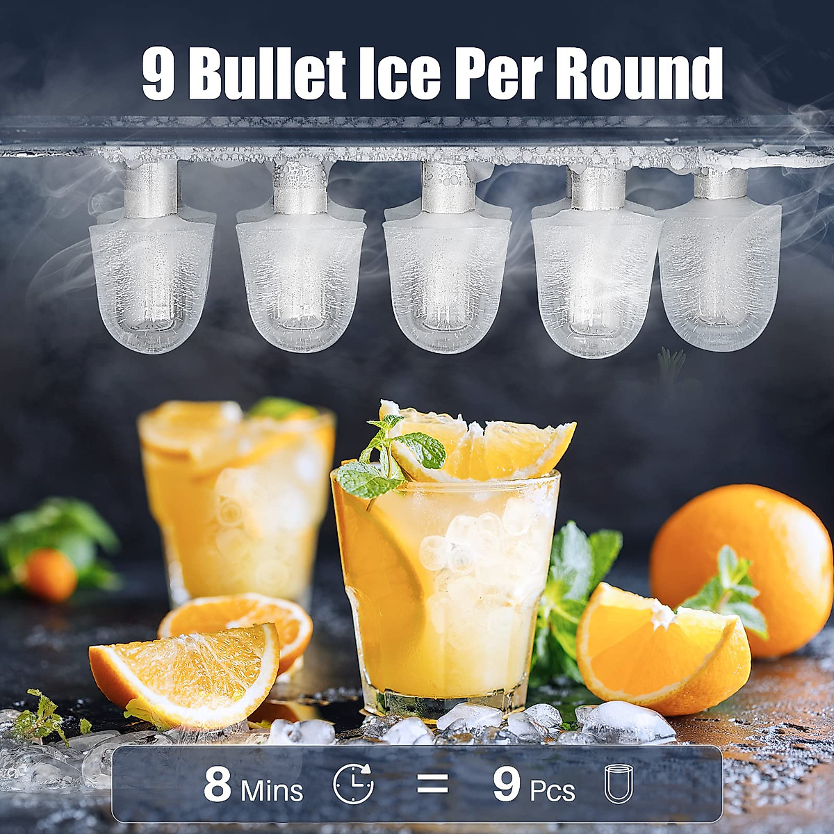Ice Maker, Portable Ice Maker Countertop with Self-Cleaning, 26lbs/24H, 9 Cubes in 6-8 Mins, Compact Ice Machine with Ice Scoop/Basket, Perfect for Home/Party/Camping/Bar