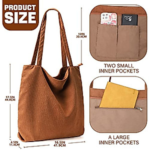 EIMMBD Corduroy Tote Bag for Women - Women's Tote Handbags Shoulder Bag Tote Bag with Pockets for School Office Shopping Travel Work (Brown)