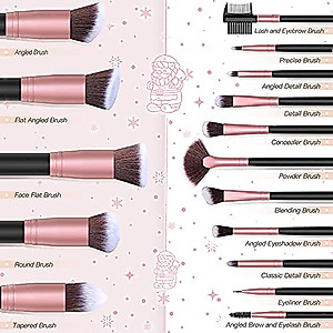 BESTOPE PRO 16Pcs Makeup Brushes Set, 4Pcs Beauty Blender Sponge Set and 1 Brush Cleaner, Premium Synthetic Foundation Brushes Blending Face Powder Eye Shadows Make Up Brushes Kit (Black Rose Gold)