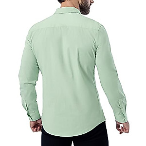 ZAFUL Men Long Sleeve Green Dress Shirt Stretch Wrinkle-Free Casual Slim Fit Button-Down Shirts Light Green XL