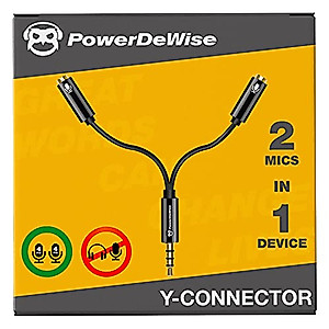 PowerDeWise Y Splitter Mic and Mic - Microphone TRRS Splitter - 2 Microphone Splitter - Y-Splitter - Y-Connector Audio Signal Splitter Cable for Lavalier Microphone