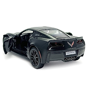 Corvette C7 Grand Sports Diecast Car Model Toy Vehicle Supercar 1/36 Scale Pull Back Vehicles Doors Open Alloy Metal Kids Boys Toys Adults Mens Christmas Stocking Stuffers Gifts, matt Black