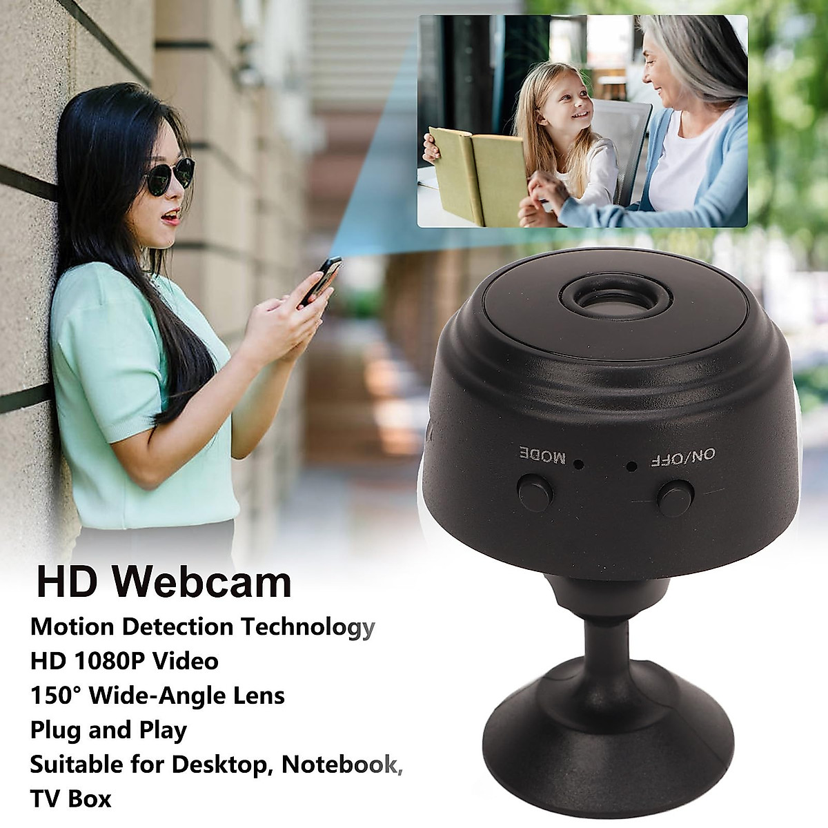 01 Webcam, Infrared Night Vision HD 1080P Video Rechargeable Battery Web Camera for TV Box for Desktop for Notebook(White)