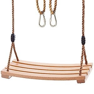 Wooden Tree Swing for Kids - ASTM F1148-21 Certified - Double Coated 16.5”x7.8” Wood Swing Seat for Outside - Weatherproof Adjustable Polyester Ropes - Outdoor or Indoor Kids Tree Swing Set - Backyard