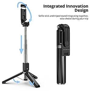 ATUMTEK 40" Selfie Stick Tripod, Extendable Bluetooth Selfie Stick with Wireless Remote for iPhone 13/12/12 Pro/11/11 Pro/XS/XR/X/8/7 Plus, Samsung, Google, LG, Sony, Huawei Smartphones, Black