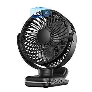 TOPK Portable Clip on Fan, 5000mAh Small Rechargeable Fan, Battery Operated, 4 Speeds, 720° Rotation, Ultra-Quiet, Personal Cooling Desk Fan for Bedroom/Office/Stroller/Golf/Library/Travel/Camping