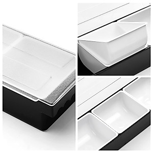 kinsong KINSONG Ice Chilled Serving Tray Condiment Pots 3 Compartment Condiment Server Caddy (Black, 3 Compartments)