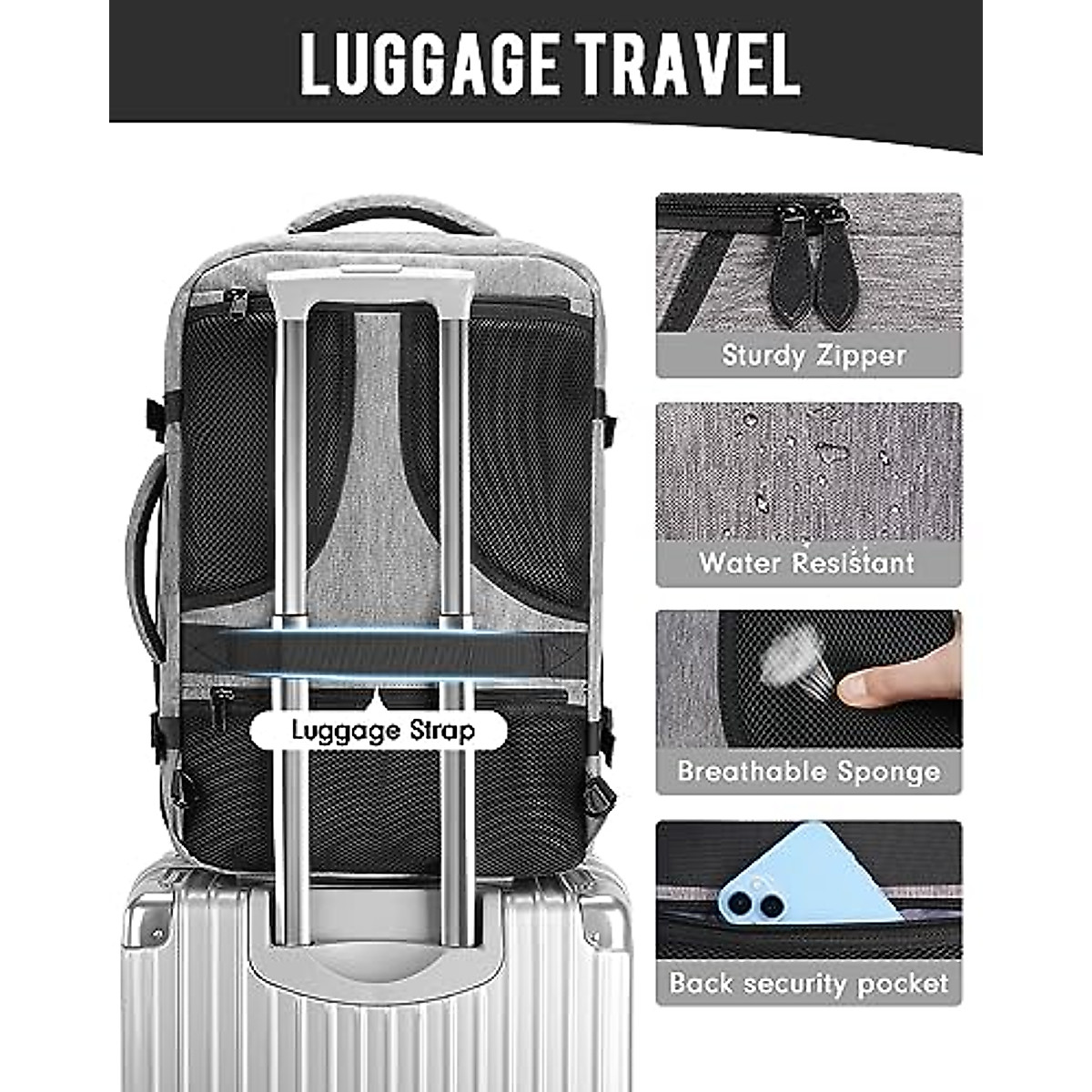 Carry on Backpack, 50l Large Travel Backpack with 3 Packing Cubes, Expandable Airline Approved 17inch Laptop Backpack, Business Weekender Daypack Overnight Luggage Duffel Bag Gifts for Men Women,Grey