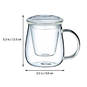 Homoyoyo Glass Tea Cups Coffee Filter 1 Set Glass Teacup Professional Filtration Tea Cup Teaware Double Walled Tumblers Tea Mugs with Infuser and Lid