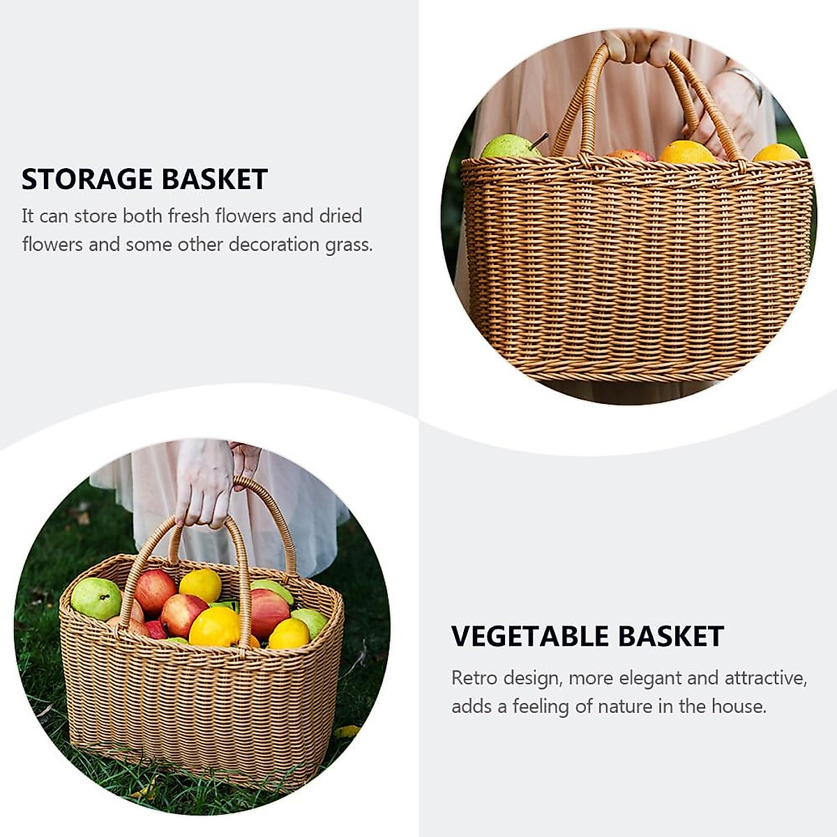 Cabilock 1pc Woven Basket Storage Bins with Lids Round Laundry Basket Tote with Wheels Wicker Baskets for Storage Woven Magazine Basket Tote Bags Boy Summer Convenience Bag Plastic Shopping