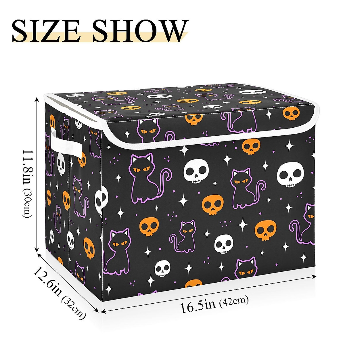 senya Halloween Storage Baskets Collapsible Storage Bins with Lids, Halloween Colored Skulls Black Cat Storage Boxes Clothes Baskets for Organizing, B06D22020