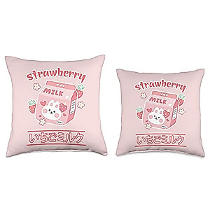 Cute Strawberry Milk Korean Kpop Cute Kawaii Strawberry Milk Cartoon Aesthetic Japan Anime Throw Pillow, 16x16, Multicolor