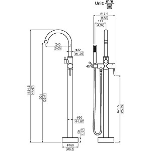 Westbrass DF02043-62 Floor Mount Freestanding Bathtub Filler Faucet with Handheld Shower, Matte Black