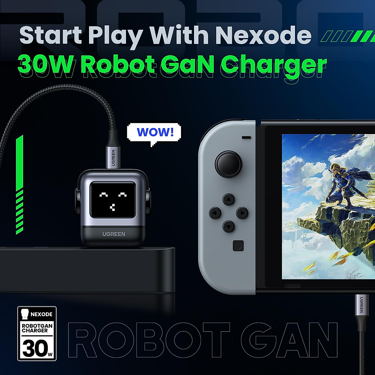 UGREEN RG 30W USB C Charger, Nexode Robot GaN Fast Charger Block, Compact Wall Charger Power Adapter for iPhone 15 Pro Max/14/13, Galaxy S24 Ultra, Pixel 7 Pro, MacBook Air, iPad Pro (Black)