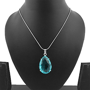 GEMHUB Silver Pendants 97.50 Carat Blue Topaz Pendant Gemstone Necklace Sterling Silver Pendant