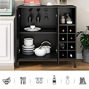 LUMISOL Kitchen Sideboard Buffet for Storage with Door and Wine Cabinet Wood Sideboard Bar Cabinet for Living Room Dining Room Buffet Server Cupboard Wine Cabinet with Storage