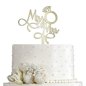 Miss To Mrs Cake Toppers - Bridal Shower,Mr and Mrs Wedding/Engagement/Marriage Party Decorations, Mirror Gold Acrylic