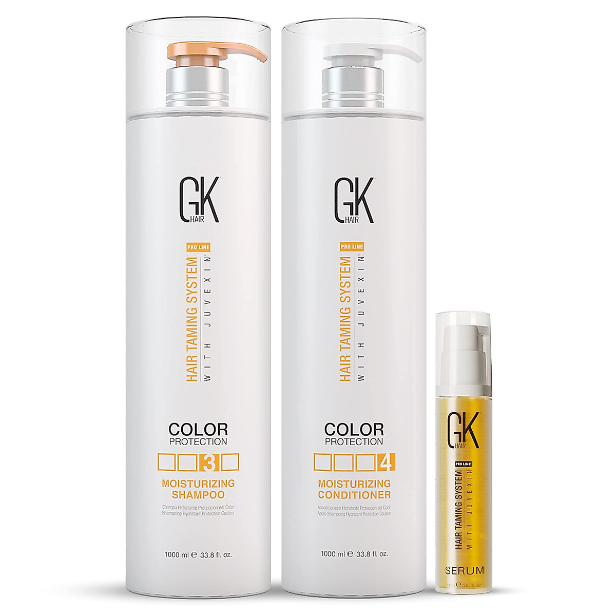 Global Keratin GK Hair Moisturizing Shampoo and Conditioner Set 1000ml I Organic Argan Oil Hair Serum For Frizz Control Dry Damage Hair Repair 10ml