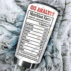 MEDROC Miracle Worker Nutrition Facts GIS Analyst Tumbler Stainless Steel 20oz, Funny Gifts Bulks For Office Women Men Work Friend Coworker, Driking Coffee Cup For Birthday Christmas