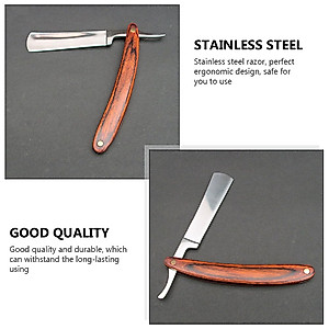 HEALLILY 2Pcs Straight Razor Vintage Folding Shaving Razor Manual Shaver Old Fashion Beard Shaver with Wood Handle Barber Shaver Tool