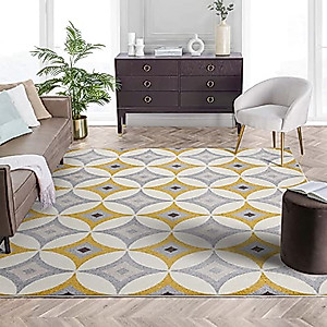 Well Woven Mystic Perla Gold Modern Geometric 5'3" x 7'3" Distressed Area Rug, 5 ft (3 in) x 7 ft (3