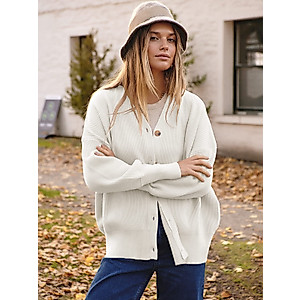 ANRABESS Women's Cardigan 2024 Trendy Open Front Oversized Button Lightweight Sweaters Loose Knit Cardigans Fall Outfits White Small