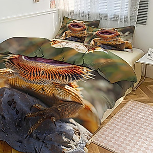 Cool Bearded Dragon Lizards Duvet Cover Set 3 Piece Comforter Cover Bedding Sets 1 Duvet Cover and 2 Pillow Shams 102"x90"