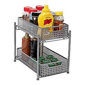 Mind Reader Cabinet, Mesh Storage Baskets Organizer, Home, Office, Kitchen, Bathroom, One Size, Silver 2 Tier Heavy Duty