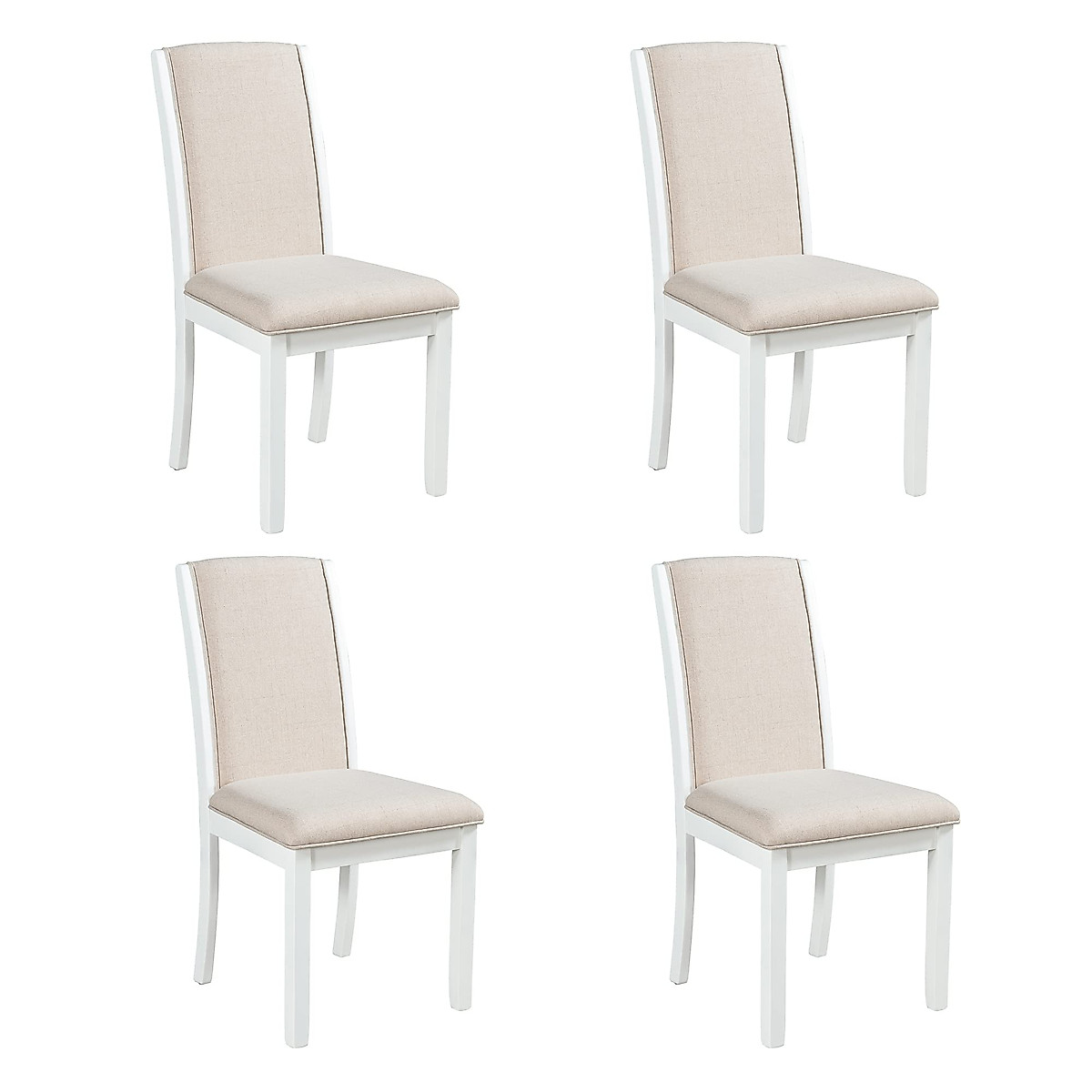 YuiHome Set of 4, Full Back Set with Upholstered, Farmhouse Dining Chairs with Solid Wood Frame and Legs,White+Cushion Beige, Small