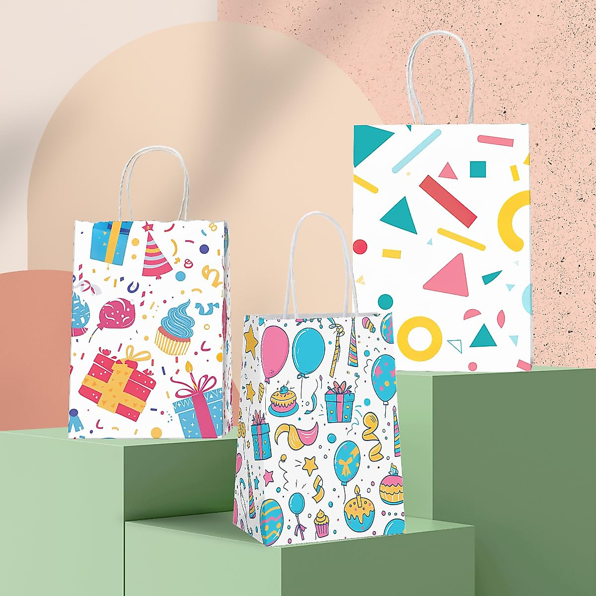 OTURGC Gift Bags 15 Pcs 5.9X3.1X8.2 Paper Bags with Handles bulk,Party Favor Bags Birthday Wedding Mother's Day gift bags Small Paper Shopping Bags,Colorful Retail bags (Balloons)