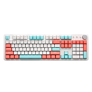 i-rocks K73M Mechanical Gaming Keyboard with Media Control Knob, 107 Keys, PBT Keycaps, Multimedia Hotkeys, Detachable USB-C Cable (Cherry MX Brown Switches, Mint Peach)